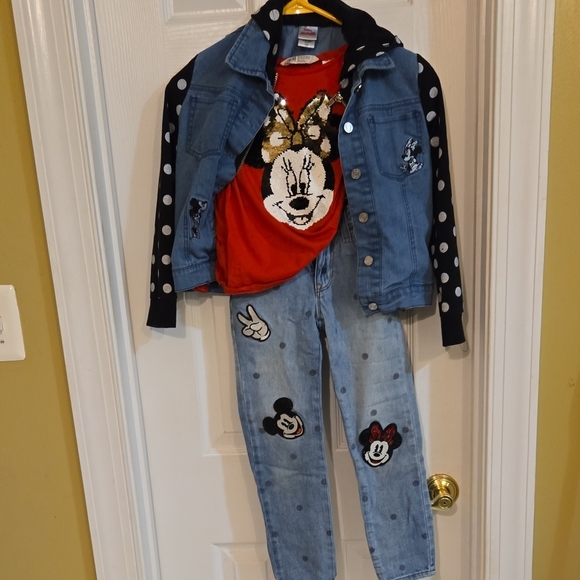 Disney | Jackets & Coats | Disney Kids Denim Jacket With Polka Dot ...
